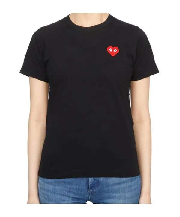 Play Comme Des Garcon Round Neck Short Sleeve Graphic T-shirt - Black