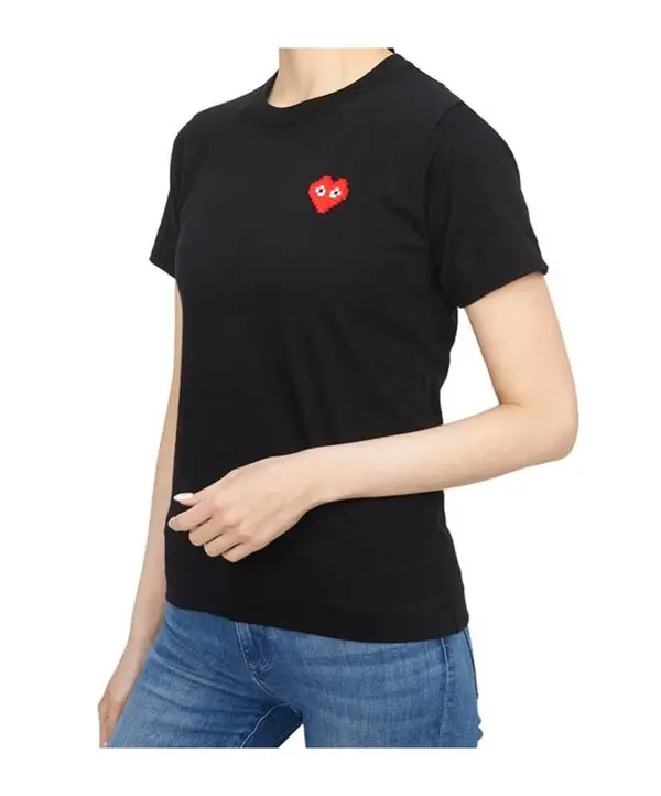 Play Comme Des Garcon Round Neck Short Sleeve Graphic T-shirt - Black