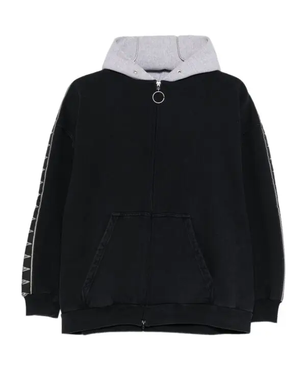 Balenciaga Striped Patched Hooded Zip-up Hoodie - Black
