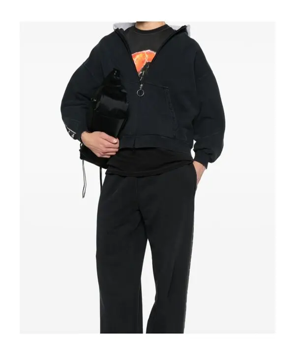 Balenciaga Striped Patched Hooded Zip-up Hoodie - Black
