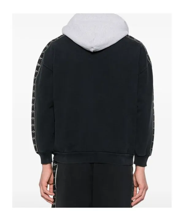 Balenciaga Striped Patched Hooded Zip-up Hoodie - Black