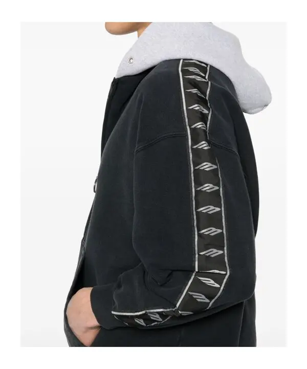 Balenciaga Striped Patched Hooded Zip-up Hoodie - Black