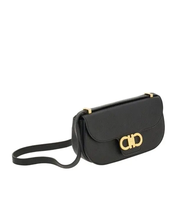 FERRAGAMO Double Gancini Mini Crossbody Bag - Black