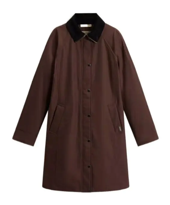 Woolrich Single-breasted Corduroy Collar Coat - Brown Soil