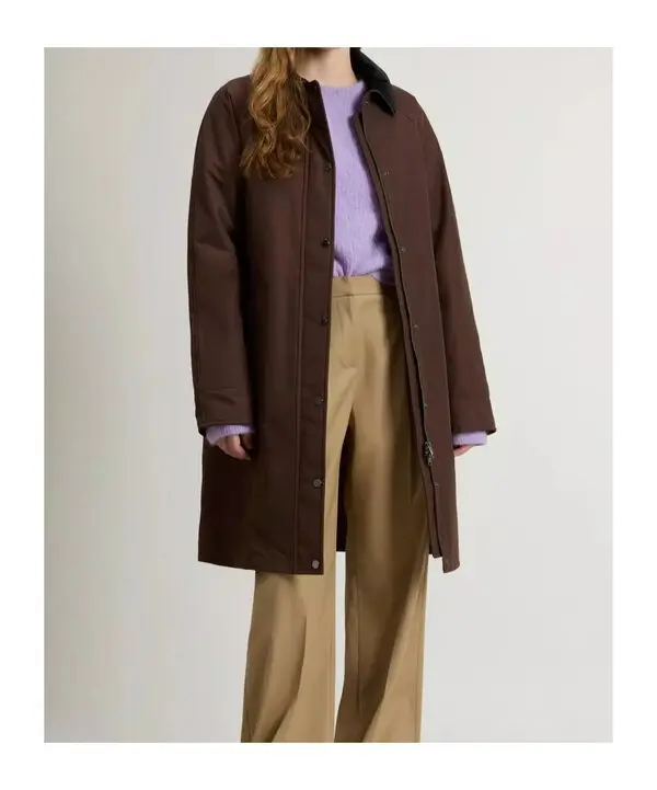 Woolrich Single-breasted Corduroy Collar Coat - Brown Soil