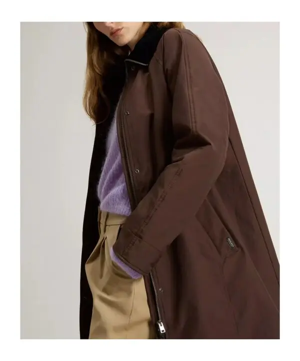 Woolrich Single-breasted Corduroy Collar Coat - Brown Soil