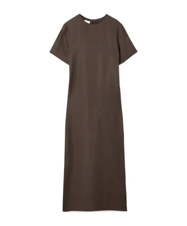 Brunello Cucinelli Round Neck Short Sleeve Maxi Dress With Slit Skirt
