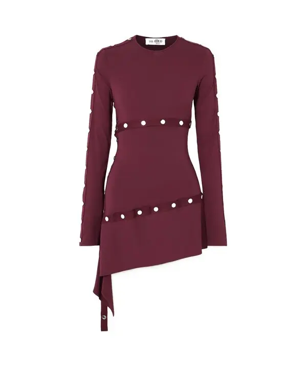Attico Long Sleeve Asymmetrical Hem Dress With Button Detailing