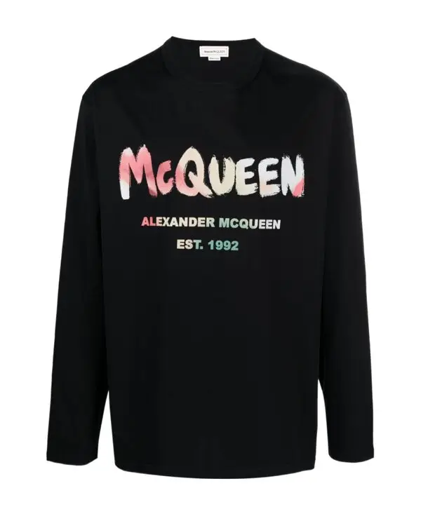 Alexander McQueen Graffiti Logo Long Sleeve Sweatshirt - Black