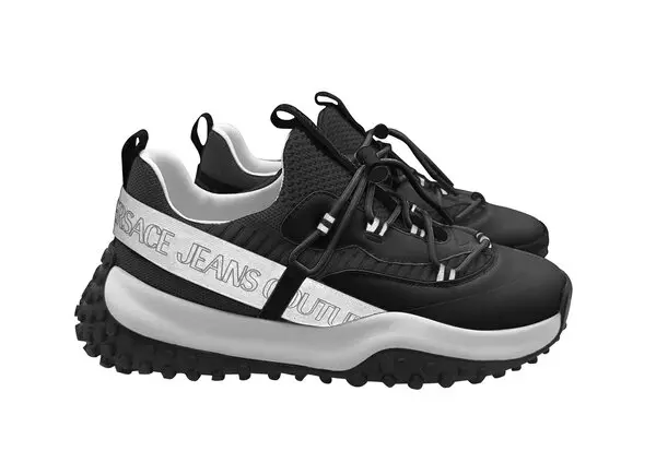 Versace Logo Detail Low Top Sneakers - Black