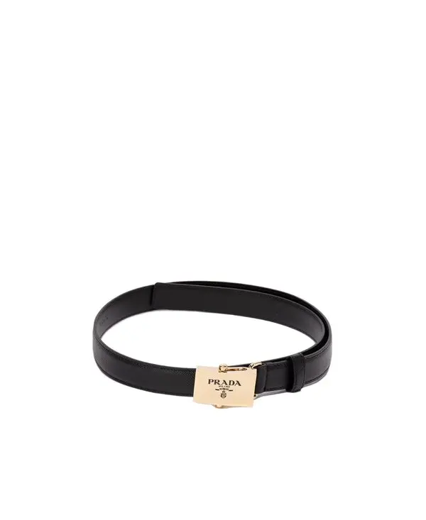 Prada Logo Buckle Saffiano Leather Belt - Black