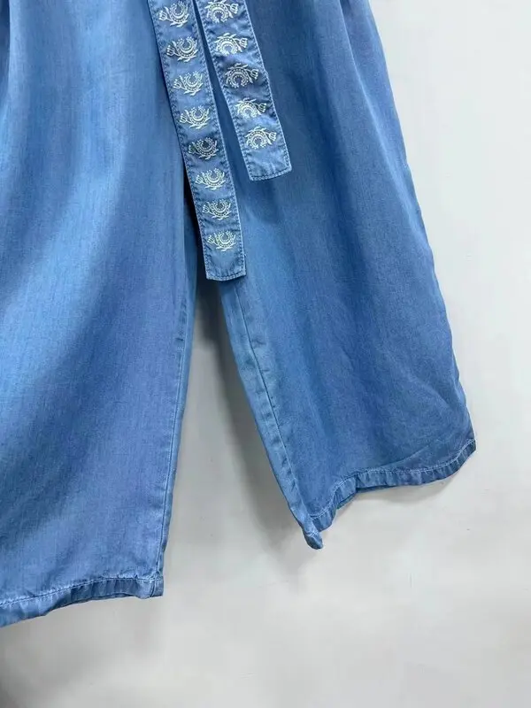 Chloé Wide-leg Tencel Chambray Trousers With Belted Waist