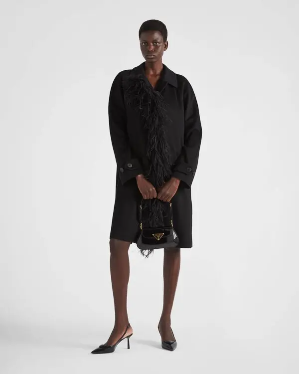 Prada Long-sleeved Belted Coat With Feather Details