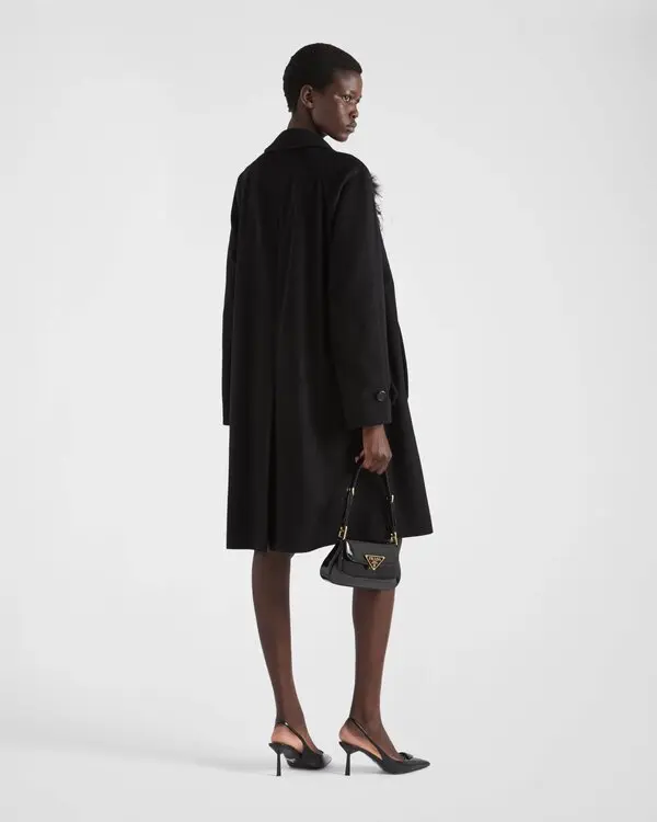 Prada Long-sleeved Belted Coat With Feather Details