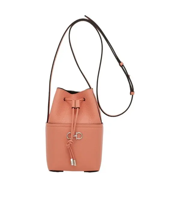 FERRAGAMO Gancini Mini Drawstring Bucket Bag - Pink