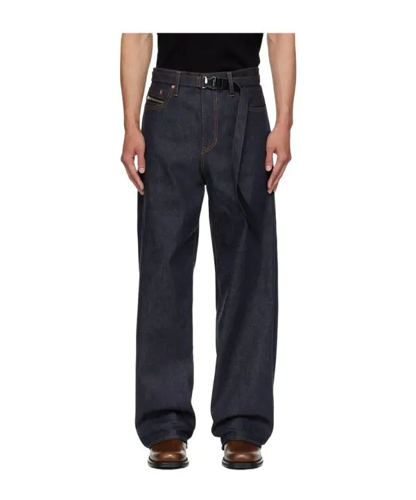Sacai Straight Leg Belted Jeans - Navy