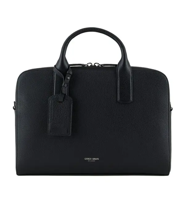 Giorgio Armani Logo-stamp Leather Laptop Bag - Black