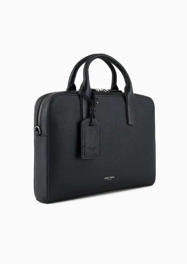 Giorgio Armani Logo-stamp Leather Laptop Bag