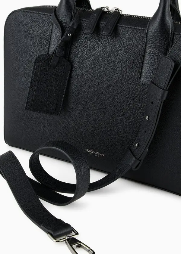 Giorgio Armani Logo-stamp Leather Laptop Bag