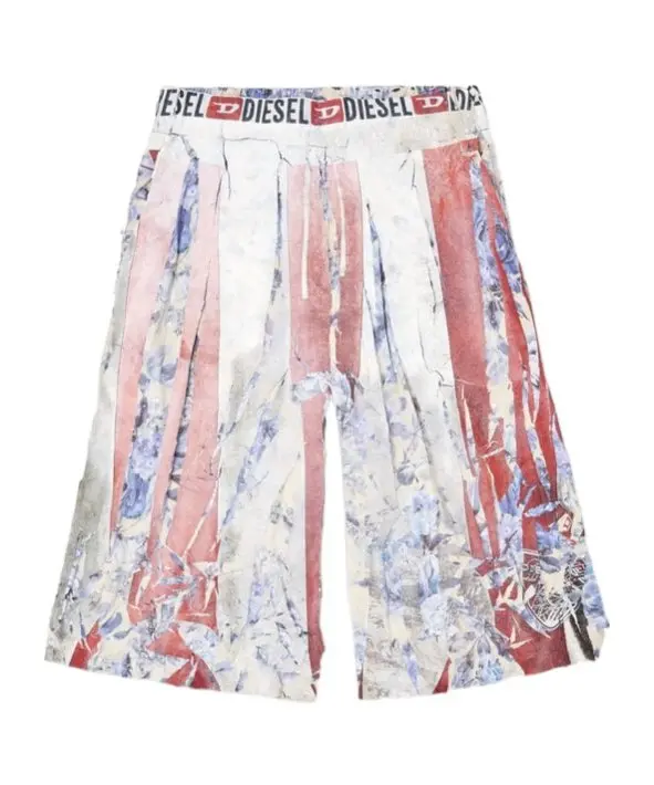 DIESEL® Logo Waistband Printed Shorts - White
