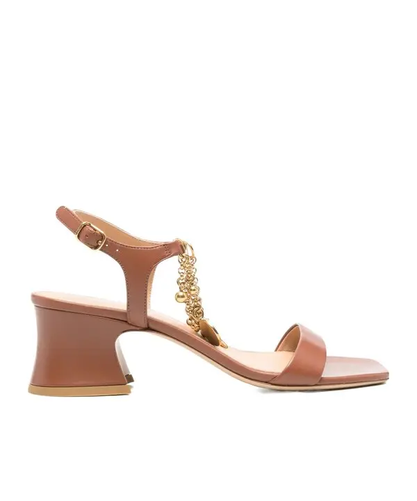 Chloé 50mm Chain Accent Block Heel Sandals - Brown