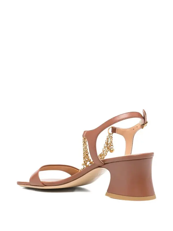 Chloé 50mm Chain Accent Block Heel Sandals - Brown