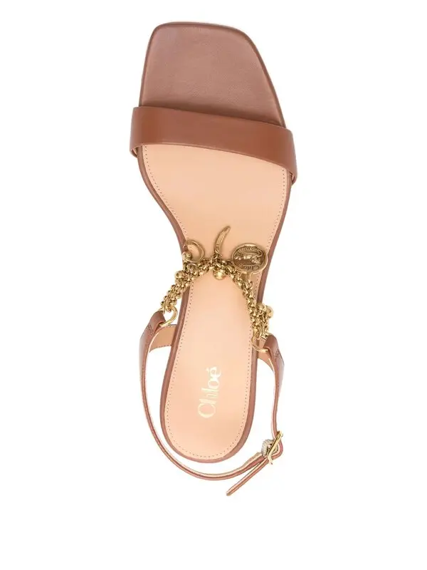 Chloé 50mm Chain Accent Block Heel Sandals - Brown