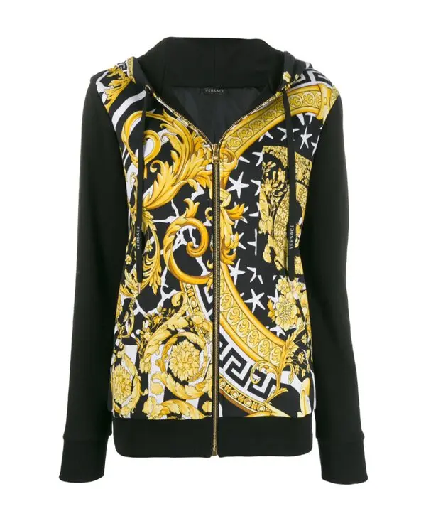 Versace Logo Print Hooded Zip-up Jacket
