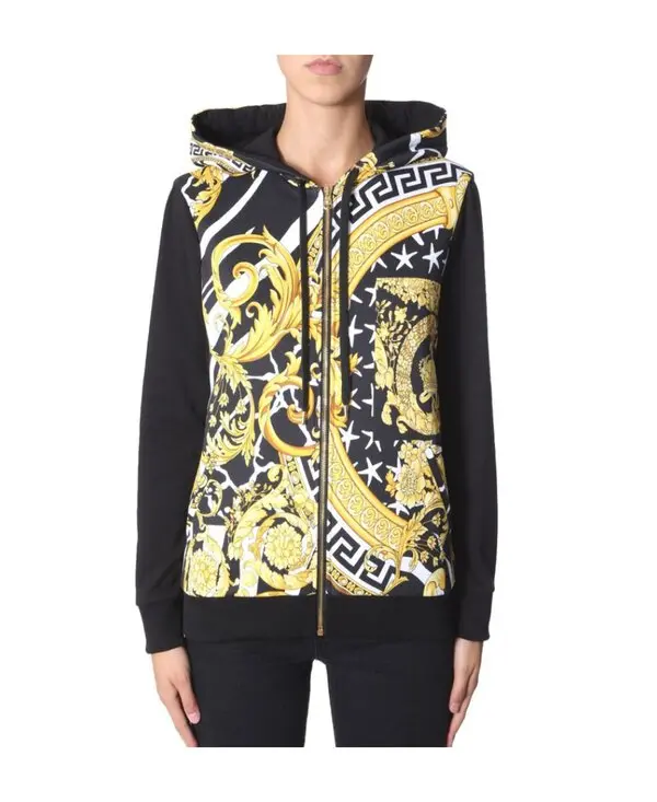 Versace Logo Print Hooded Zip-up Jacket