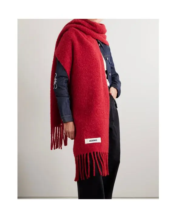 Jacquemus Logo Patch Fringed Scarf - Black