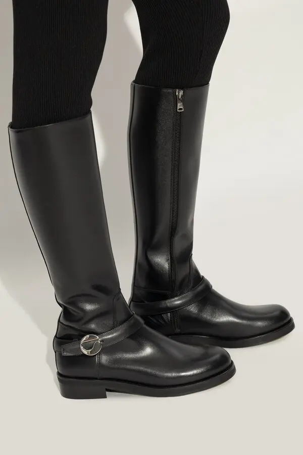Coperni Knee High Buckle Strap Boots - Black