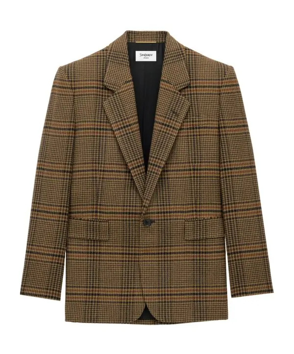 Saint Laurent Single-breasted Checked Blazer - Brown