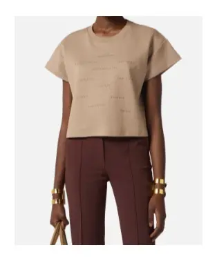 Elisabetta Franchi Crewneck T-shirt With Rubber Logo - Nude