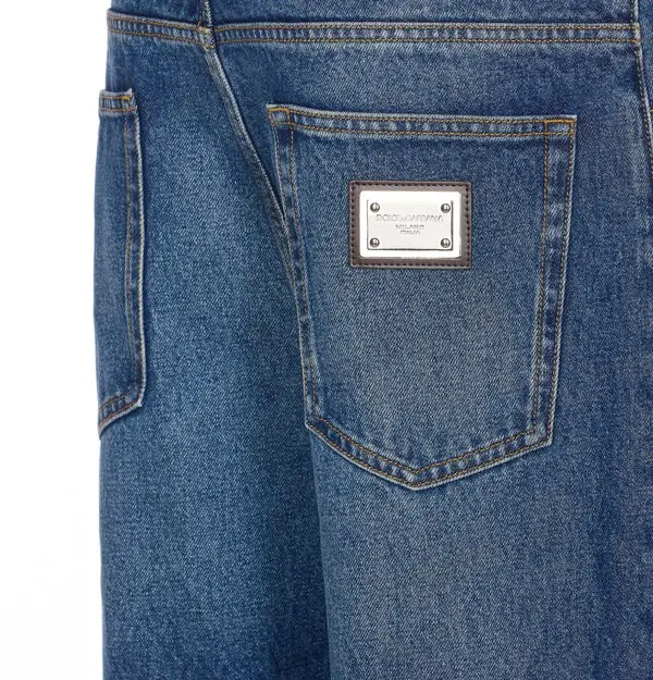 Dolce & Gabbana Logo Plaque Straight Leg Jeans - Blue