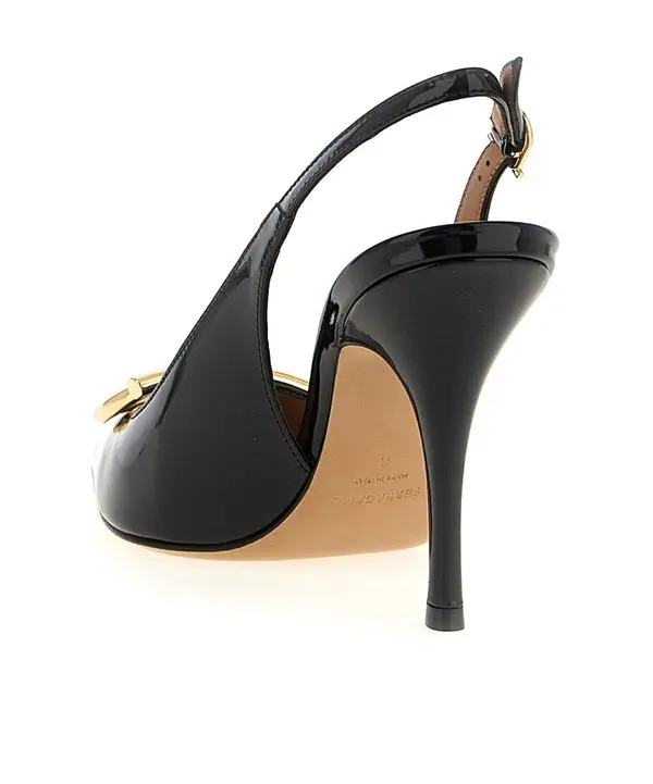 FERRAGAMO Patent Leather Gancini Slingback Heels