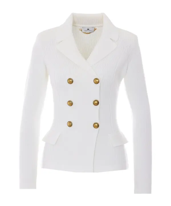Elisabetta Franchi Double-breasted Knitted Jacket - White