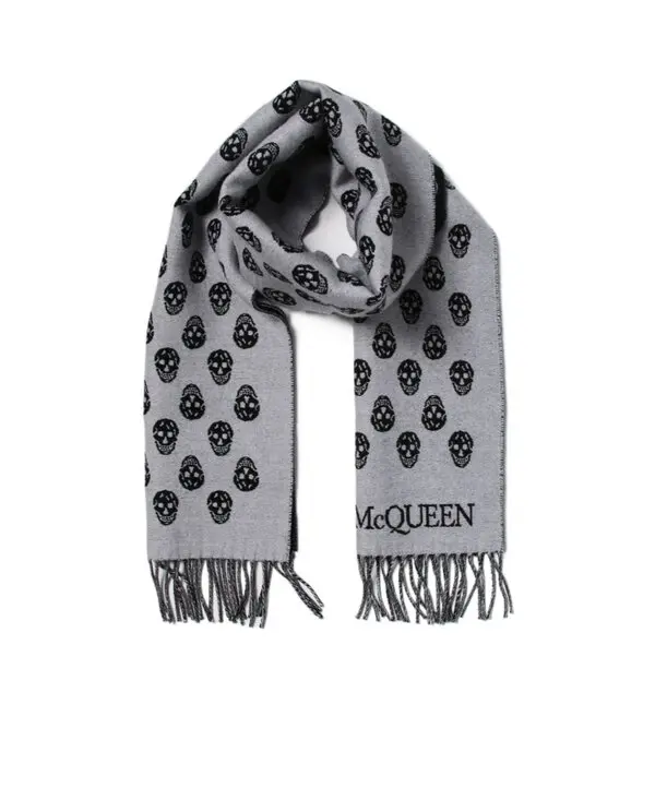 Alexander McQueen Skull Intarsia Knitted Fringed Scarf