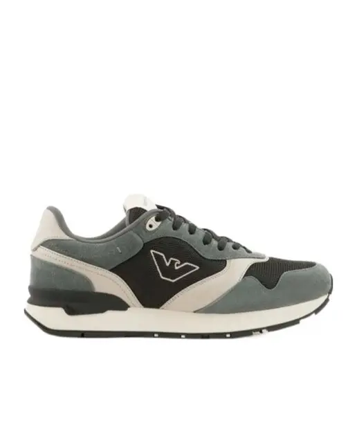 Emporio Armani Logo Embroidered Mesh Panelled Lace Up Sneakers - Black