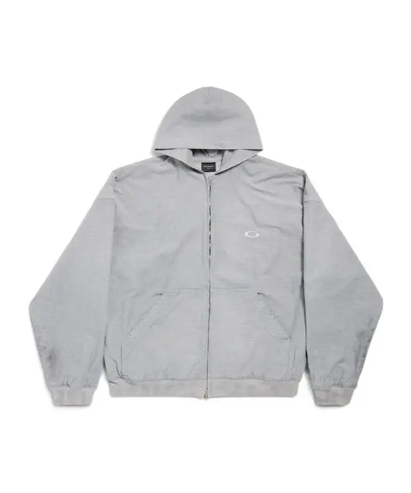 Balenciaga Loop Sports Icon Embroidered Zipped Hoodie - Hemp Gray