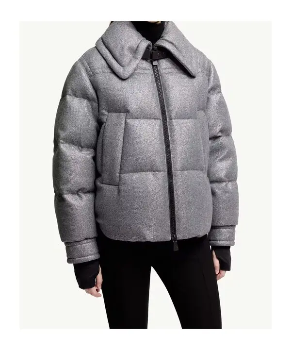 Moncler Sandane Metallic Wool Blend Short Down Jacket