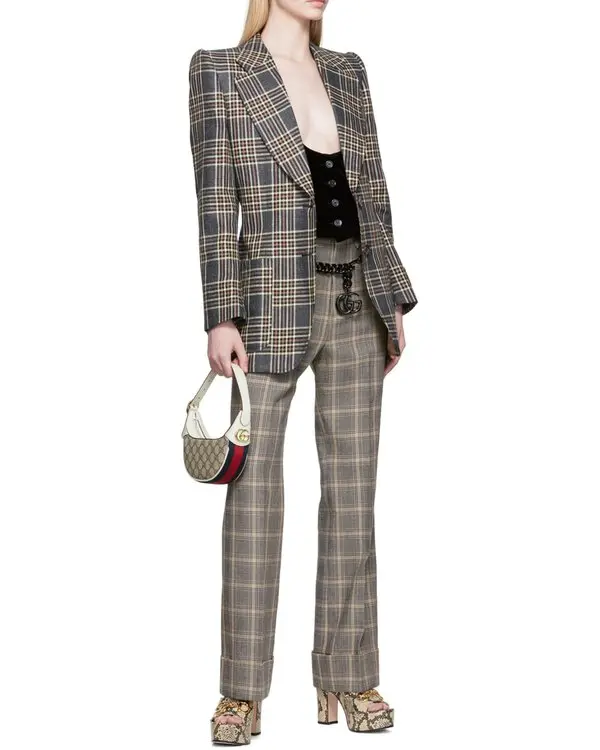 Gucci Prince Of Wales Checked Tailored Trousers - Gray