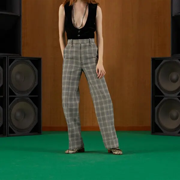 Gucci Prince Of Wales Checked Tailored Trousers - Gray