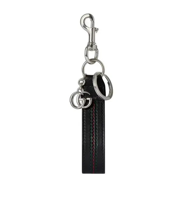 Gucci Double G Keychain With Web Detail - Black