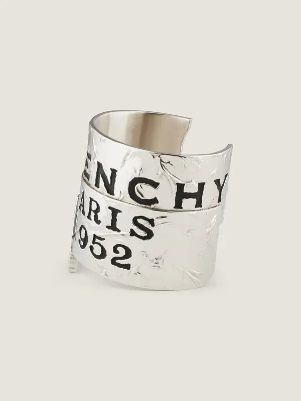 Givenchy Paris 1952 Engraved Logo Cuff Bracelet - Silver