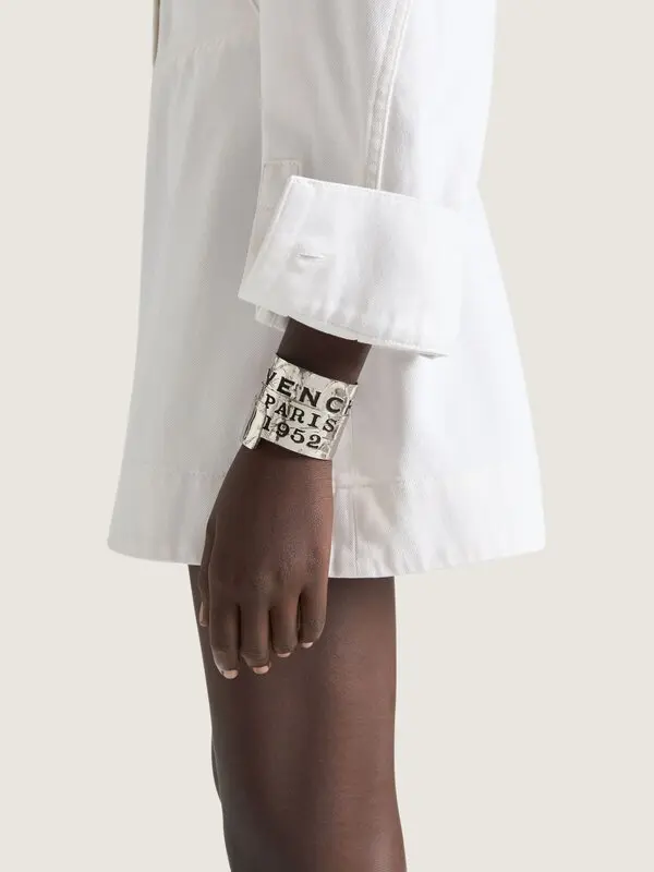Givenchy Paris 1952 Engraved Logo Cuff Bracelet - Silver