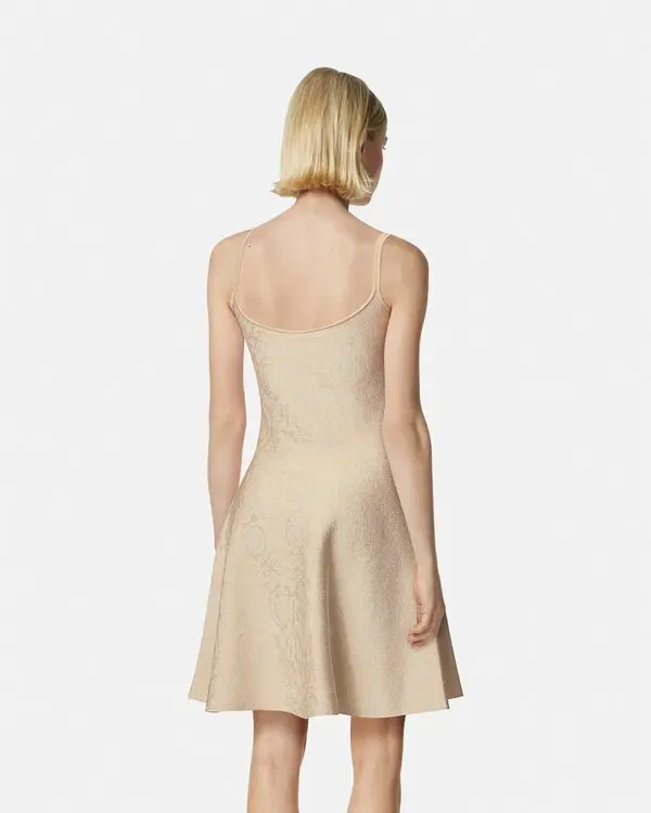 Versace Barocco Jacquard Sleeveless Flared Mini Dress - Beige