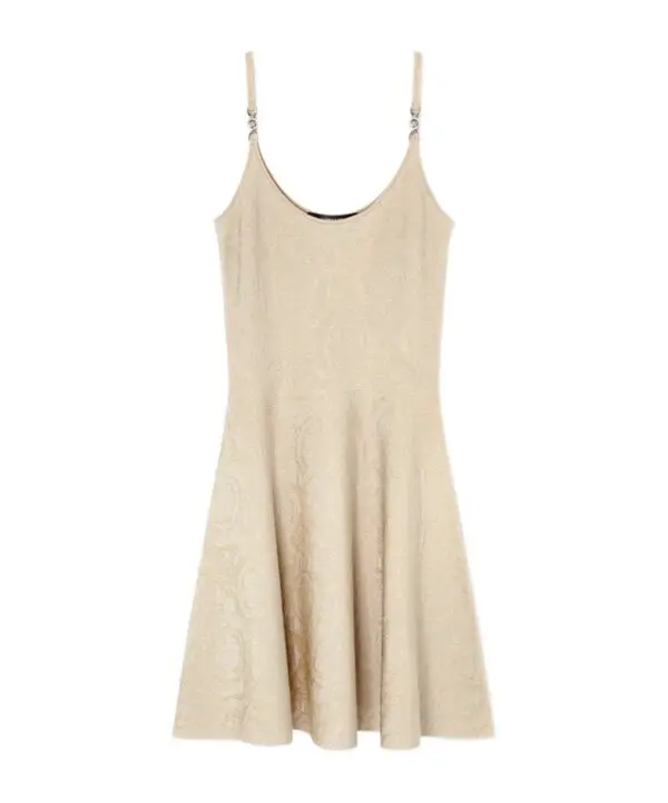 Versace Barocco Jacquard Sleeveless Flared Mini Dress - Beige