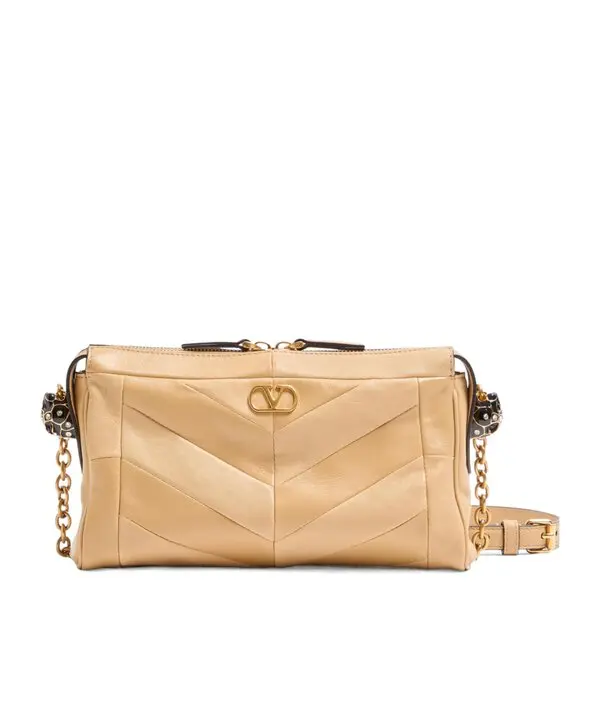 Valentino Garavani Panthea Vlogo Signature Shoulder Bag - Gold Beige
