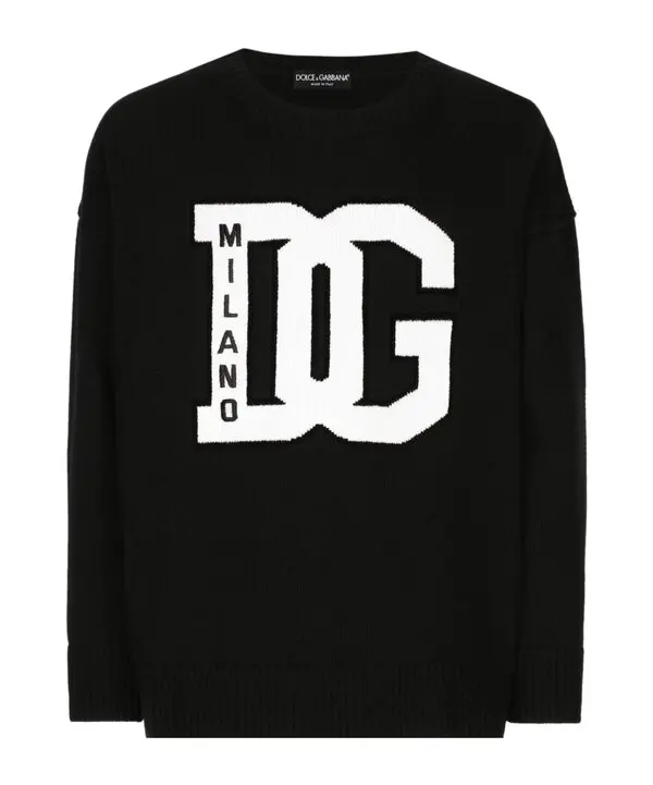 Dolce & Gabbana Dg Logo Embroidered Crewneck Jumper - Black