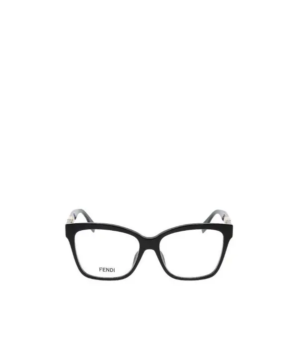 Fendi Square Frame Eyeglasses With Gold Tone O'lock Logo - Black